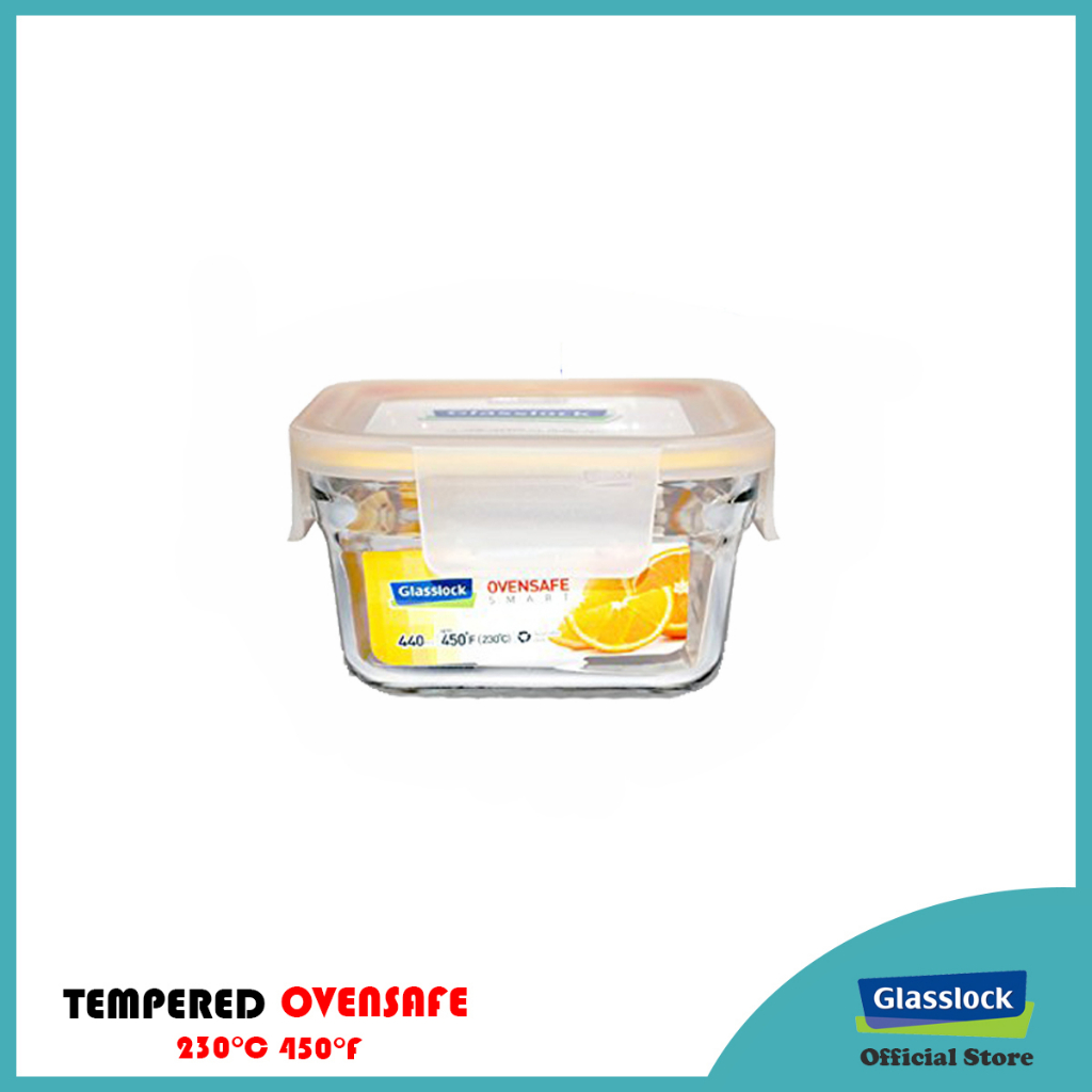 Glasslock Oven Safe Rimless Glass Square Food Container 440ml (ORST044 ...