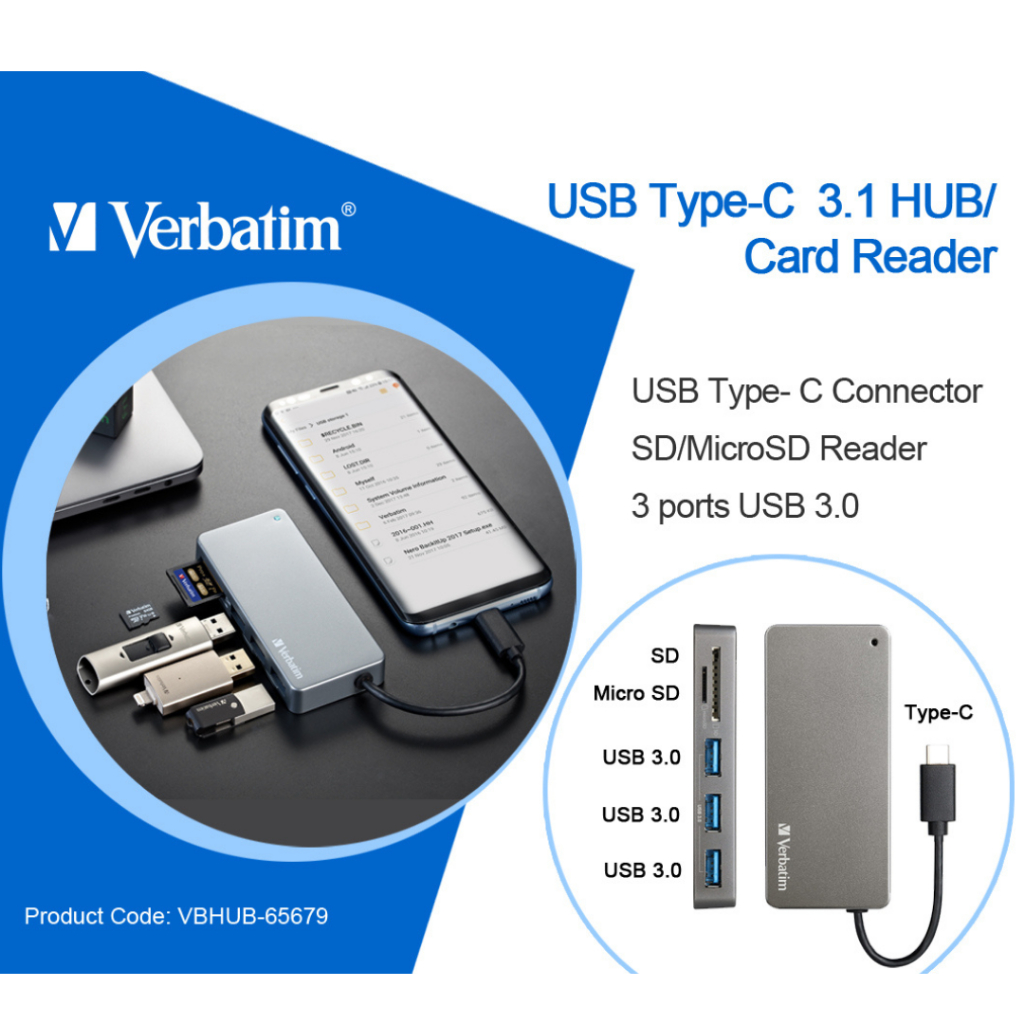 Verbatim HUB-65679 5-Port HUB USB 3.1 Type C with Card Reader | Shopee ...