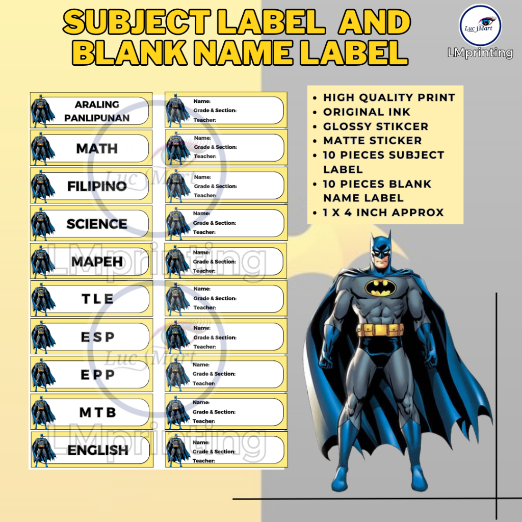 LUCSMART fast shipping - BATMAN THEMED STICKER LABEL AND NAME LABEL ...