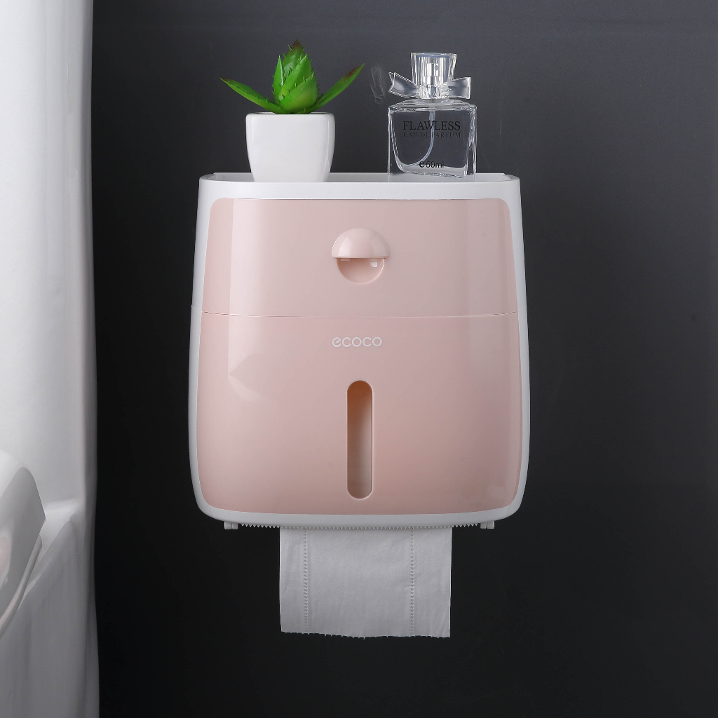 Ecoco Bathroom Tissue Box Wall Mounted Paper Towel Holder with Drawer Waterproof | Shopee ...