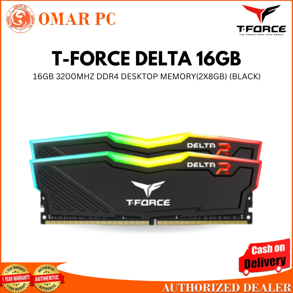 TForce Delta 16GB 3200MHz DDR4 DESKTOP MEMORY(2x8GB) (BLACK) | Shopee ...