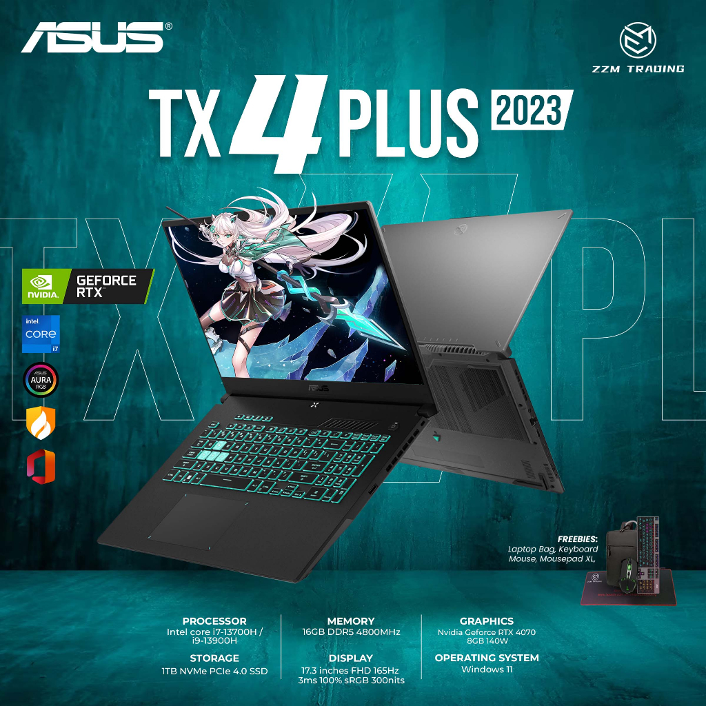 ASUS TUF Series TX4 Plus 2023 i7/i9 17.3 inches FHD 165Hz RTX 4070 140W ...