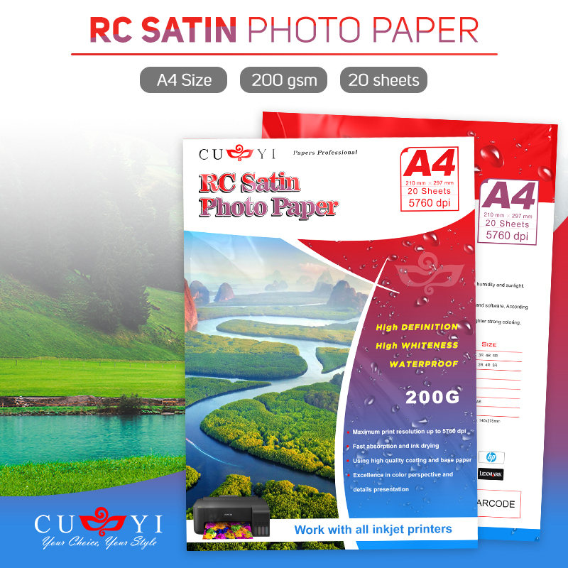 A4 Size CUYI RC Satin Photo Paper Resin Coated No Back Print Inkjet ...