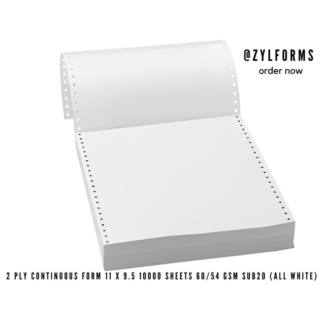 2 Ply Continuous Forms 11 x 9 ½ 60 / 54 GSM Sub 20 All White | Shopee ...