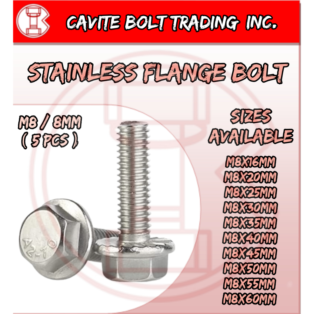 STAINLESS FLANGE BOLT M8-8mm (5 PCS) | Shopee Philippines