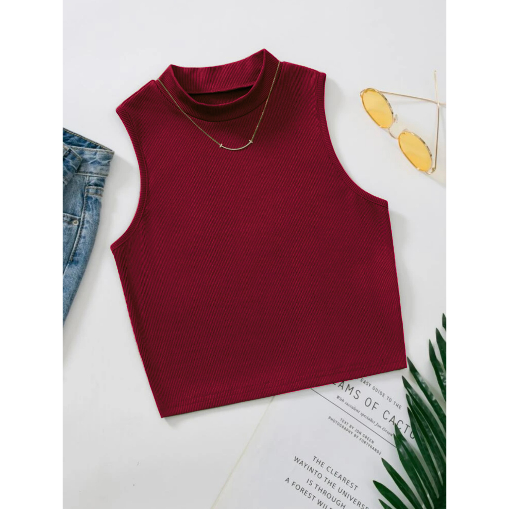 Angelcity Turtle Neck Crop Top Sleeveless Sexy Korean Fashion Shopee