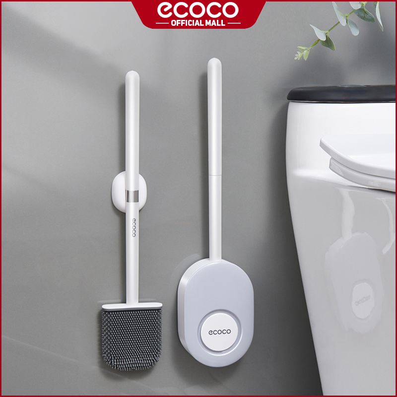 Ecoco Flat Toilet Brush with Holder for Narrow Space Magnetic Hanging Toilet Brush Wall Mounted ...
