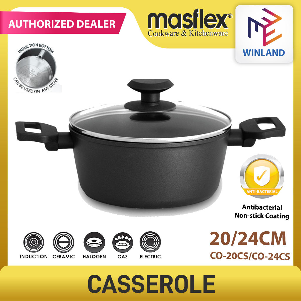 MASFLEX by Winland 20cm-24cm Forged Cook Safe Non-Stick Induction Casserole with Glass Lid ...