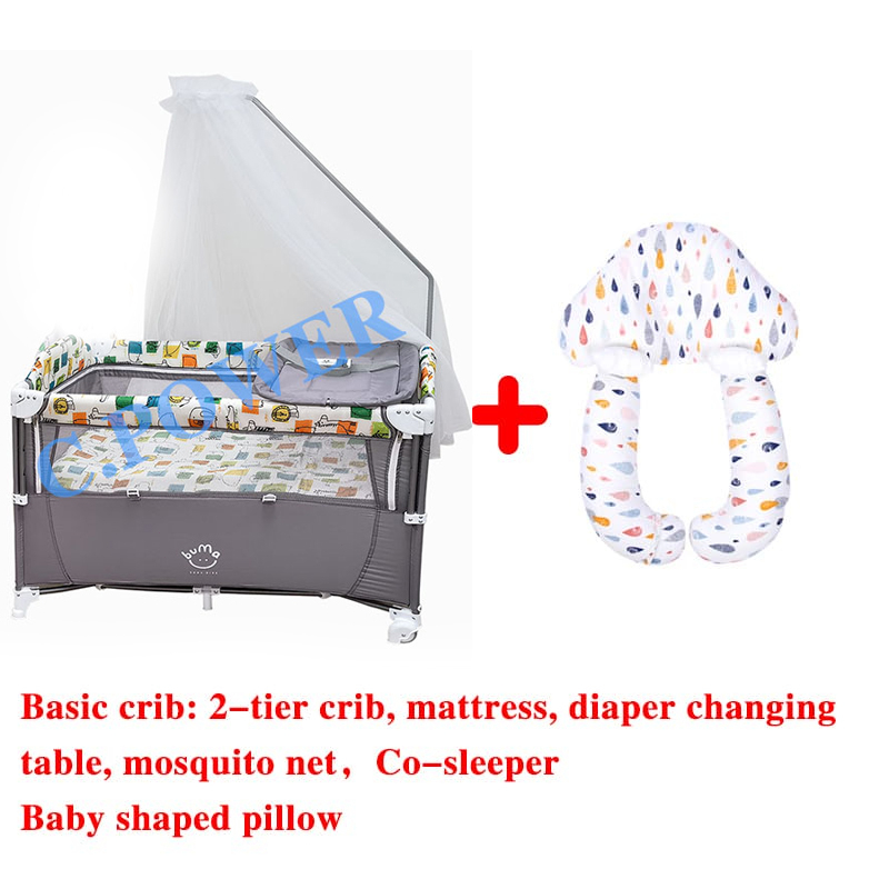 Folding Crib For Baby Bedside Sleepe Liftable Baby Crib Set With ...