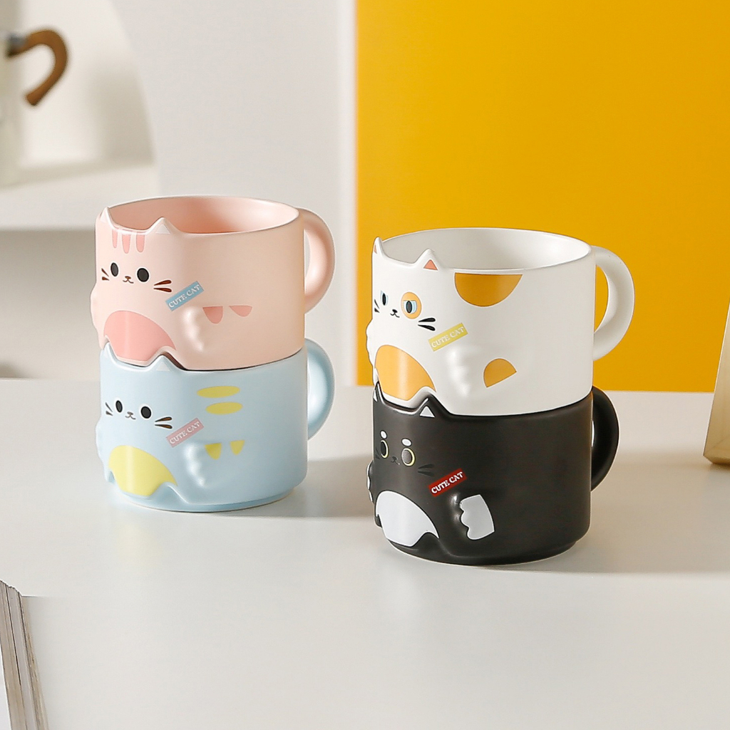 Nordic Ins Style New Hot Sale Cartoon cat ceramic mugs creative relief ...