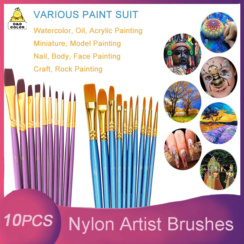 10Pcs Artist Nylon Paint Brush Art Supplies Watercolor Oil Acrylic ...