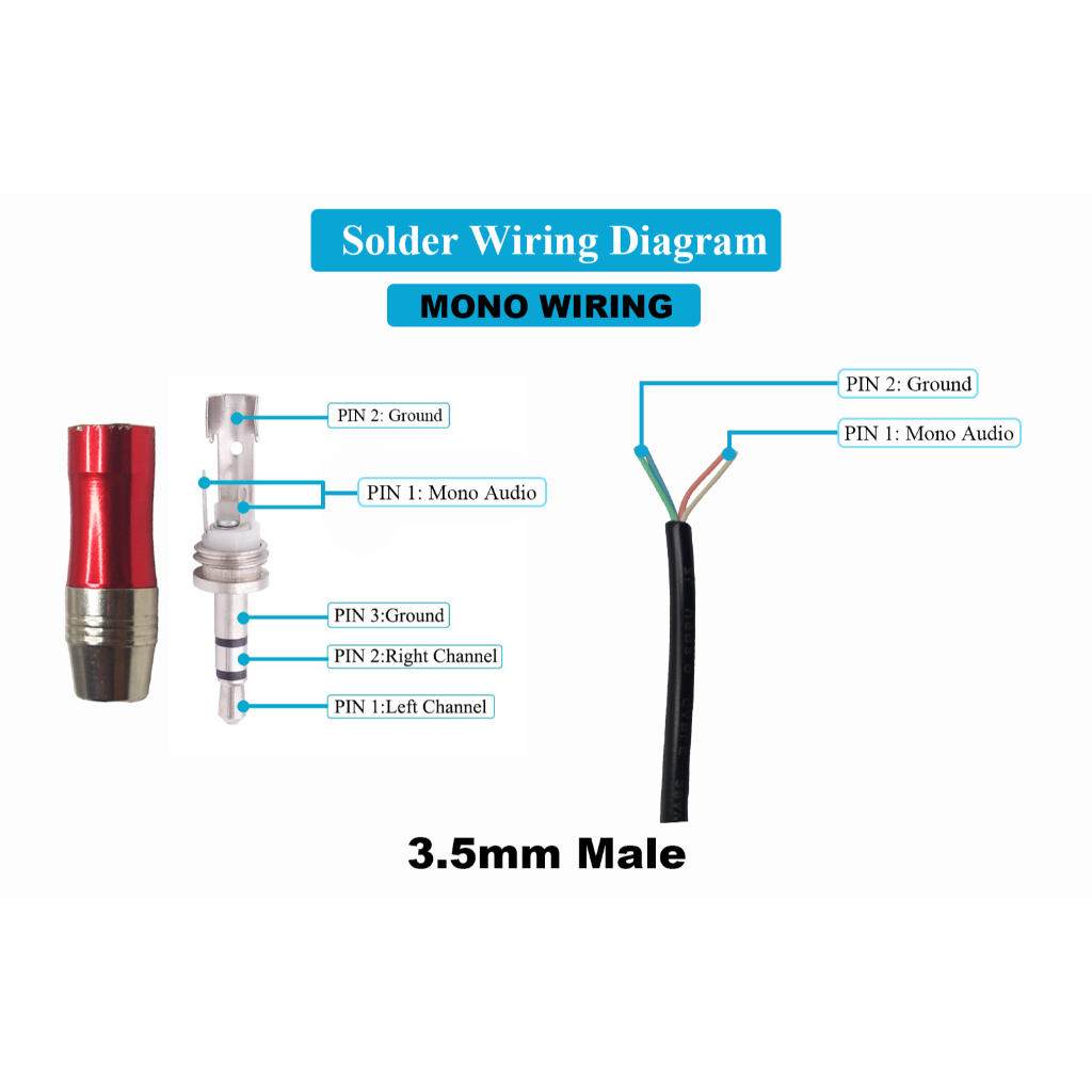 3.5mm MALE 3-POLE TS MONO AUX to BARE WIRE OPEN END, BEST FOR AUDIO ...