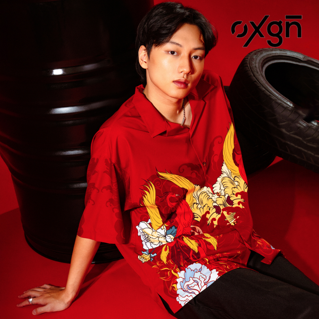 OXGN Phoenix Print Resort Shirt For Men And Women (Red) | Shopee ...