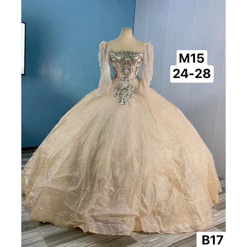M15 Gold ballgown long train | Preloved | Shopee Philippines