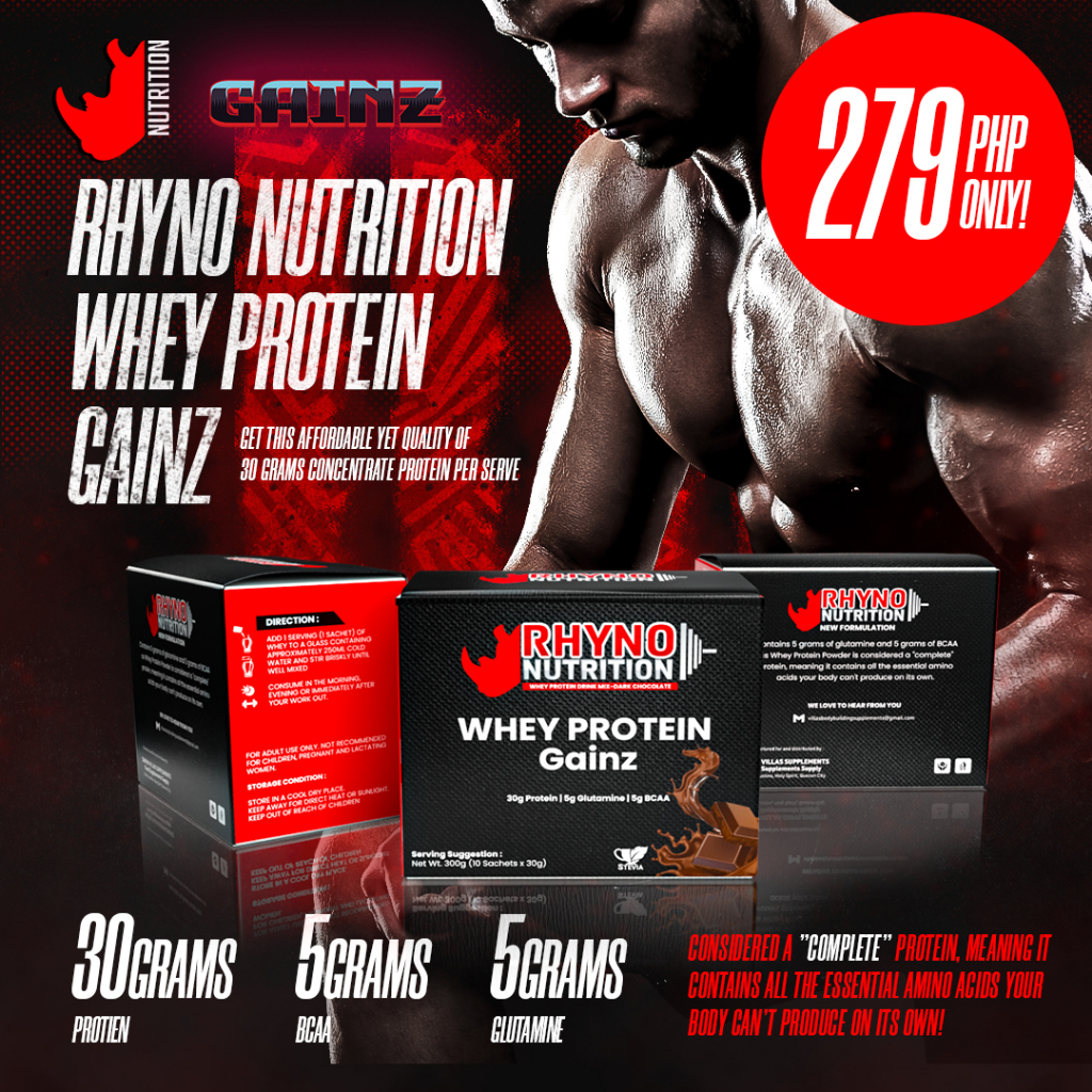 RHYNO NUTRITION WHEY PROTEIN GAINZ 10 SACHETS | Shopee Philippines