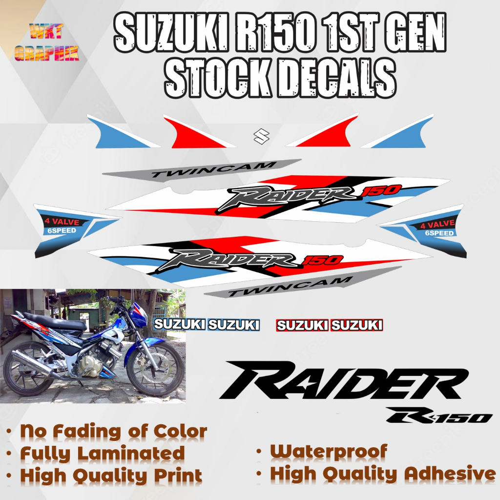 SUZUKI RAIDER 15O 1ST GEN STOCK MOTORCYCLE STICKER / DECALS (LAMINATED ...