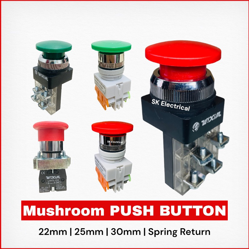 MUSHROOM PUSH BUTTON SWITCH| 22mm | 25mm | 30mm | SK Electrical | Shopee Philippines