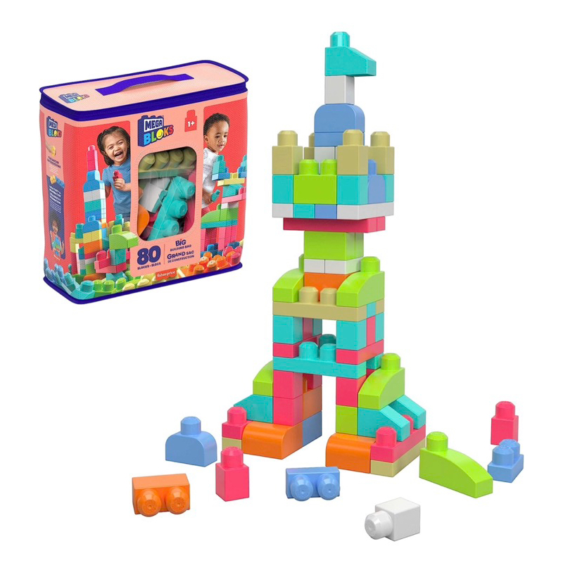 MEGA BLOKS Fisher-Price Toddler Block Toys, Big Building Bag with 80 ...