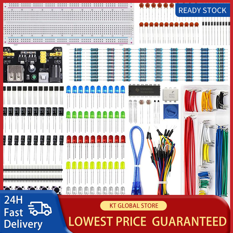 Electronic basic kit, with power module, circuit board, jump line, LED ...