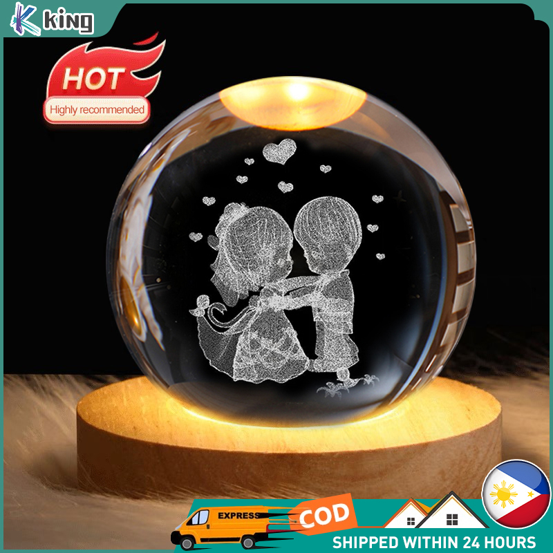 Wedding Gift Marriage Home Decor Warm 3D Crystal Ball Night Lamp USB ...