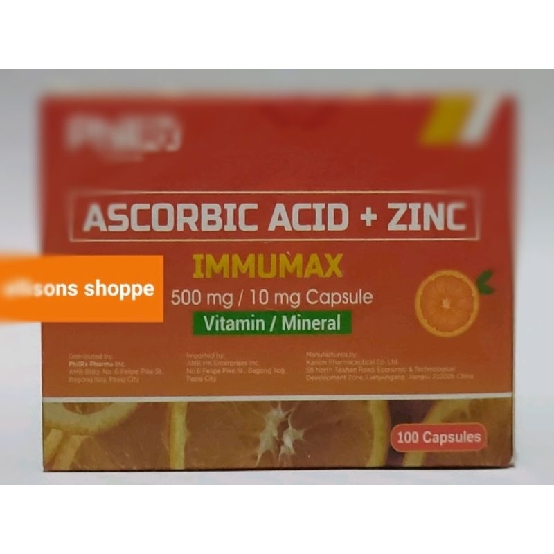 IMMUMAX Ascorbic Acid + Zinc 500mg/10mg(Non-Acidic Form) Vitamin and ...