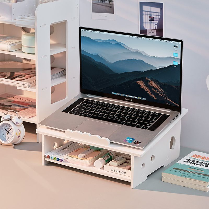 Laptop Stand Wooden Notebook Shelf Bracket Breathable Desk Shelf with ...