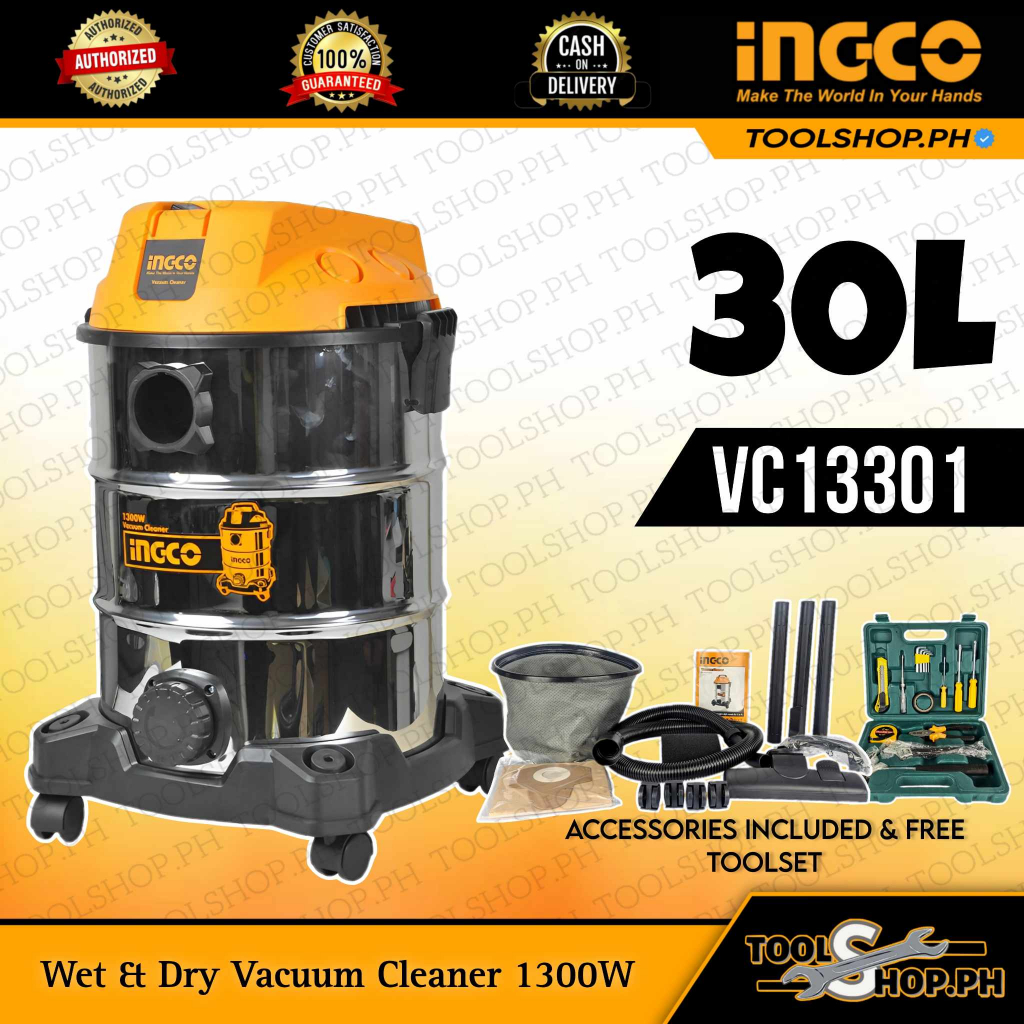 INGCO 1300W Wet and Dry Vacuum Cleaner 30L VC13301 Free Tool Set ...