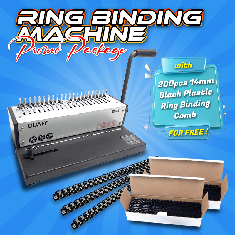 QUAFF Ring Binding Machine A4 Size SD-1201 + Ring Binder 14mm Black A4 Size 200pcs Promo Bundle ...