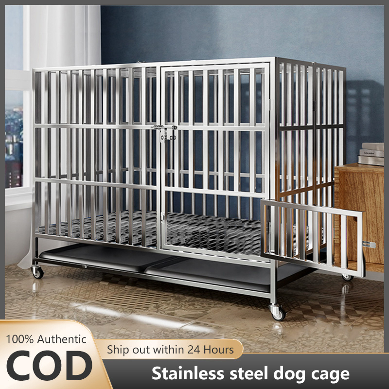 Large stainless steel dog cage pet cage large skylight with wheels dog ...