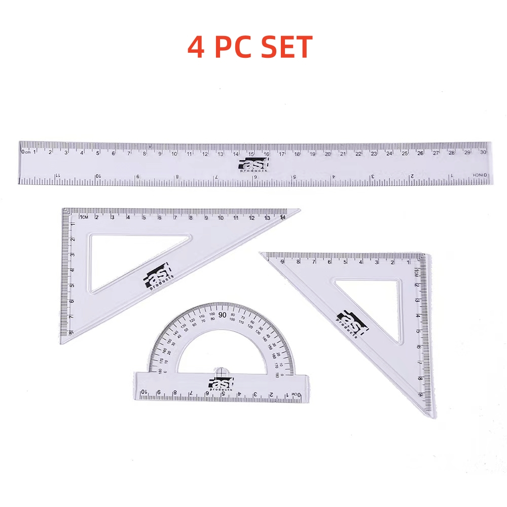 4 in 1 Transparent Plastic Ruler Set 30cm Ruler Combo Math Measurement ...