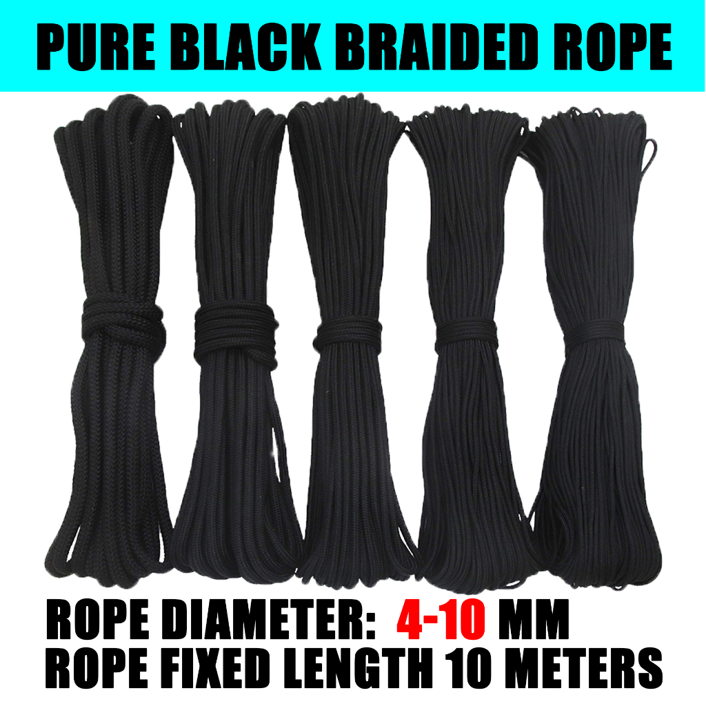 1 roll 10/20Meters 4mm-10mm Pure Black braided rope Multifunctional ...