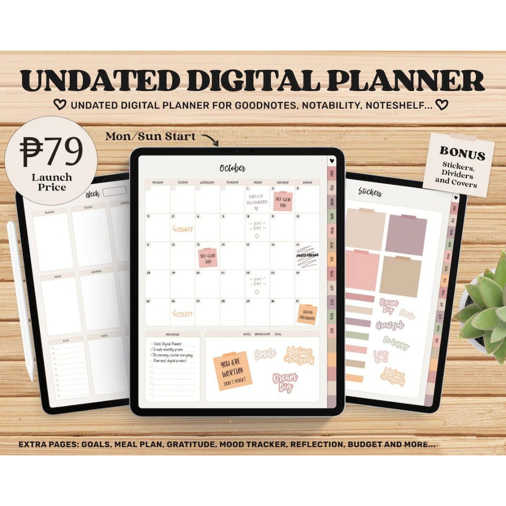 Undated Goodnotes Planner, Monthly Digital Planner, Goodnotes Template ...