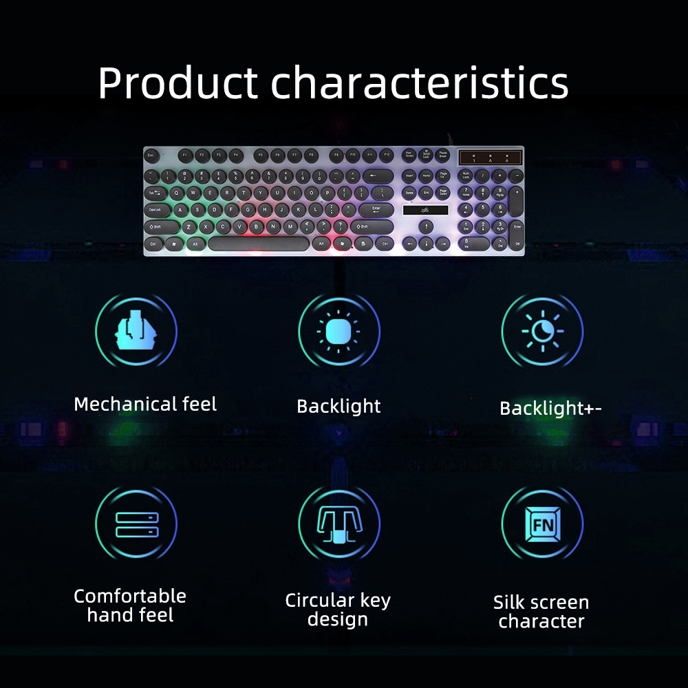 Zeus K-007 Punk Retro Backlit Gaming Keyboard USB Wired Suspended ...