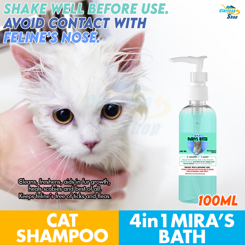 4 in 1 Mira's Bath 100ml ( Bubble Gum Scent ) Cat Shampoo, Cleans ...