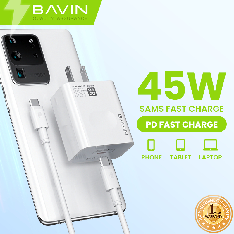 Bavin PC800 45W PD QC3.0 Fast Charging Charger Type-C Port w Type-C to ...