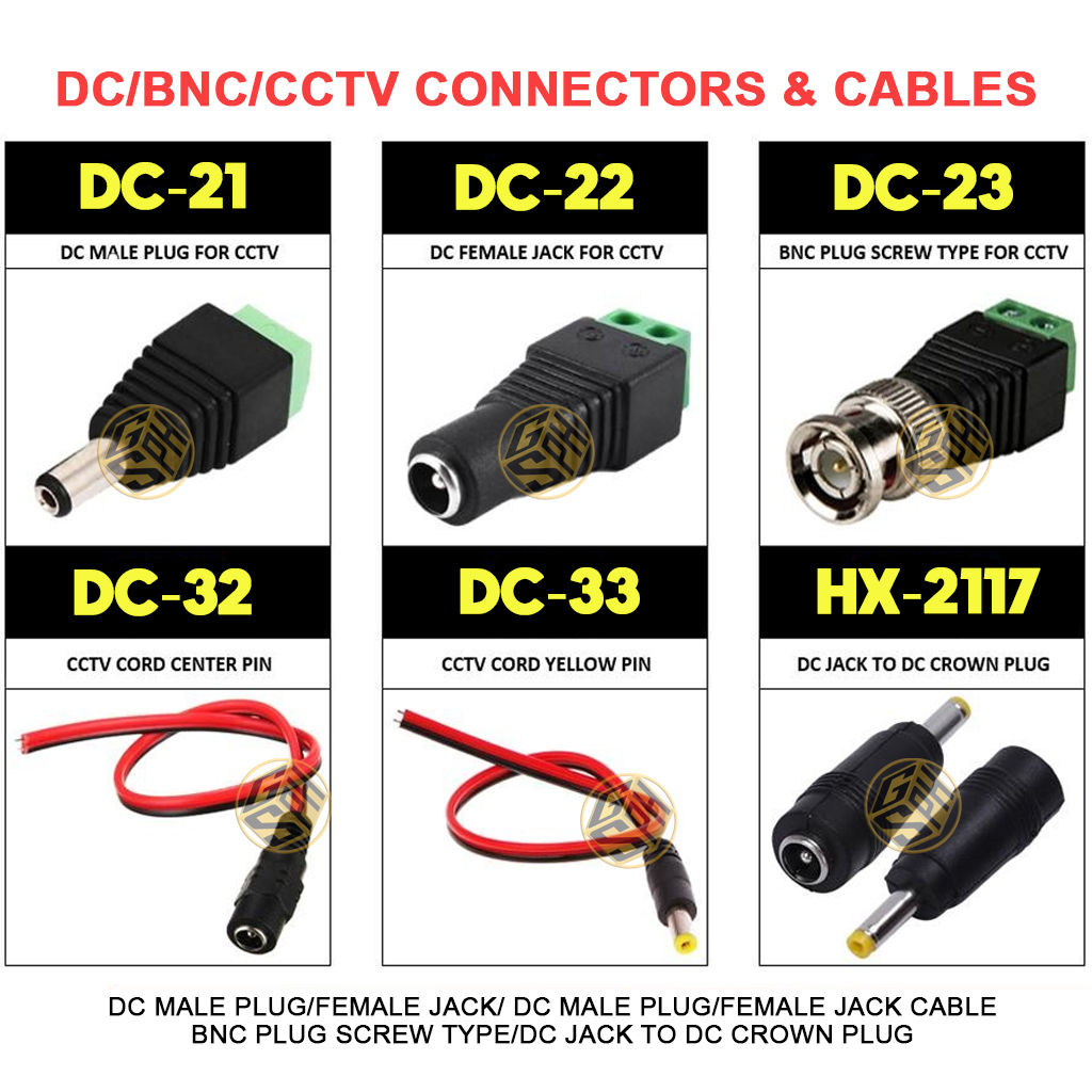 CCTV Connector BNC Male / Female, DC Male / Female 2.1mm Adapter Heavy ...