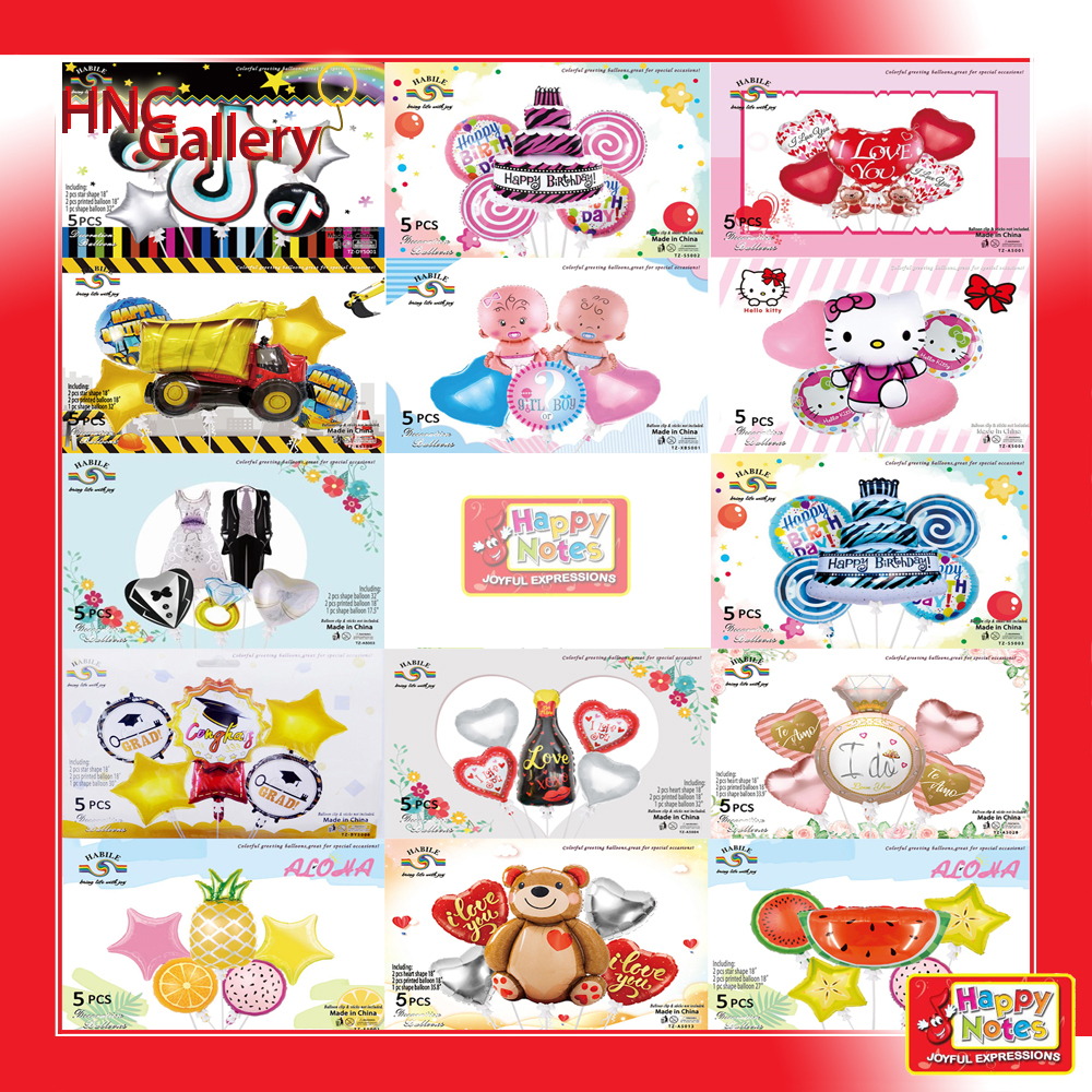 Happy Notes Foil Balloon 5in1 Set (HBD/Gender Reveal/Congratulation ...