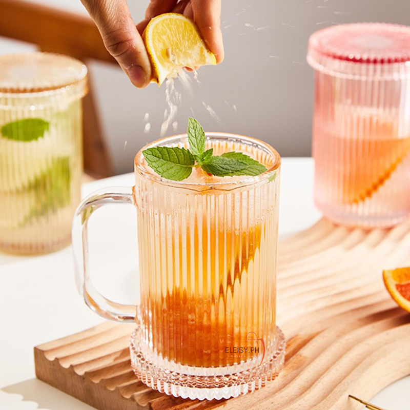 Clear Glass Coffee Mug With Lid Ribbed Glasses For Espresso Milk
