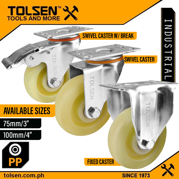 Tolsen Double Ball Bearing Universal PP Caster Wheel w/ Brakes (3" 80kg ...