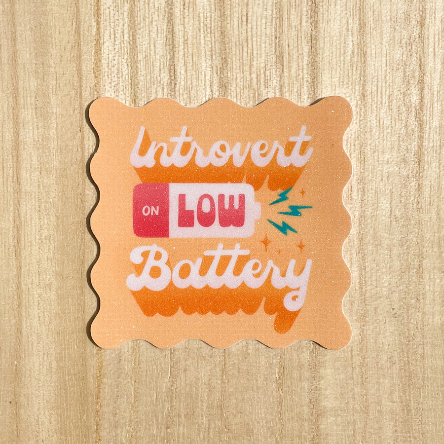 Introvert on Low Battery | Vinyl Glitter Solo Sticker | Yellow Wavy ...