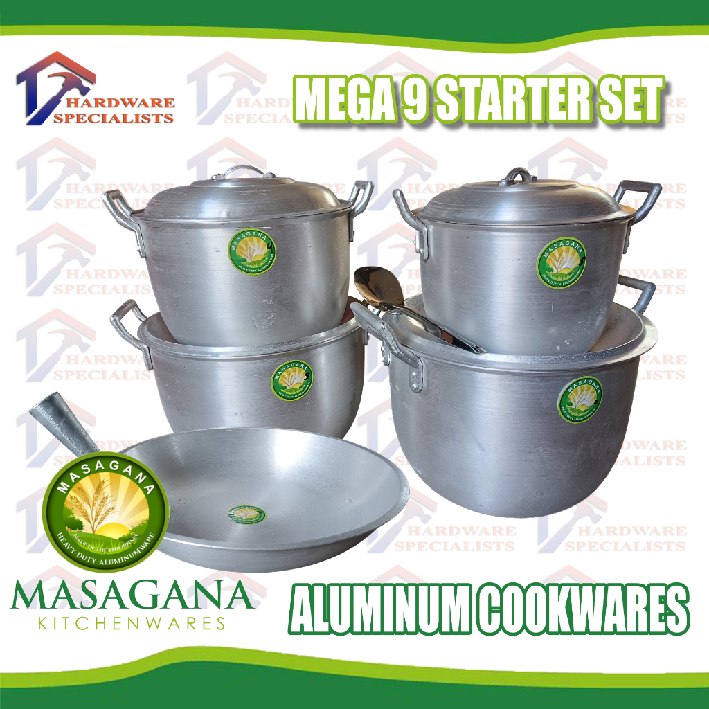 Masagana Mega 9 Aluminum Cookware Kaldero with Kawali Set | Shopee ...