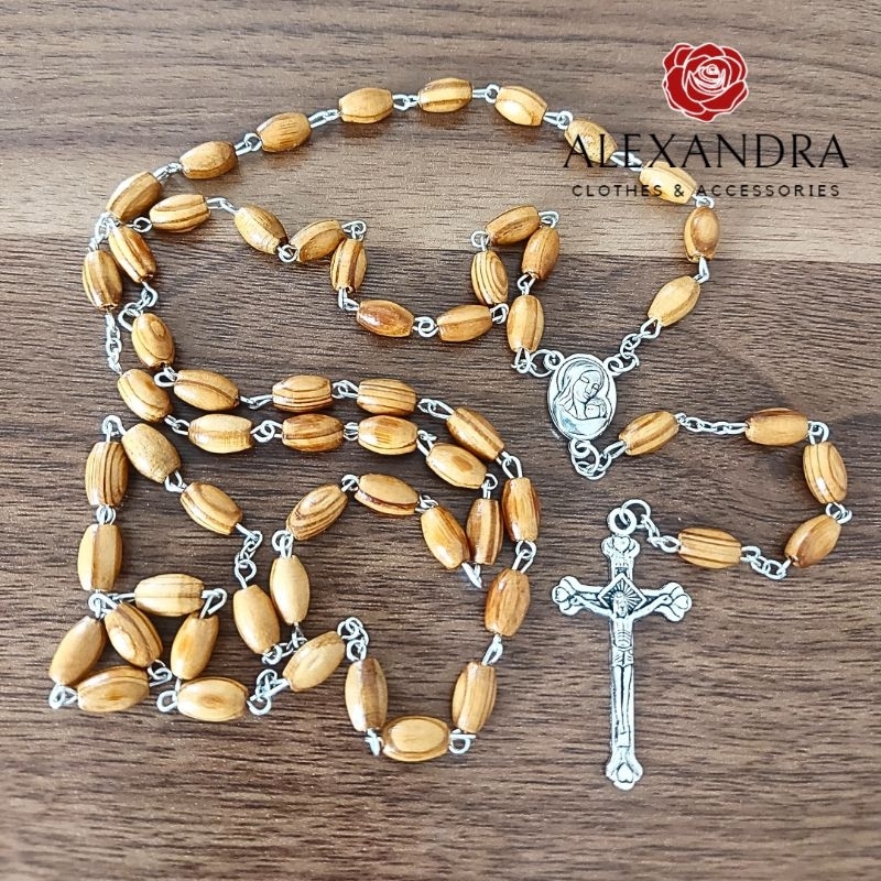 BLESSED WOODEN BEADS ROSARY NECKLACE FROM JERUSALEM, EGYPT (BODY ...