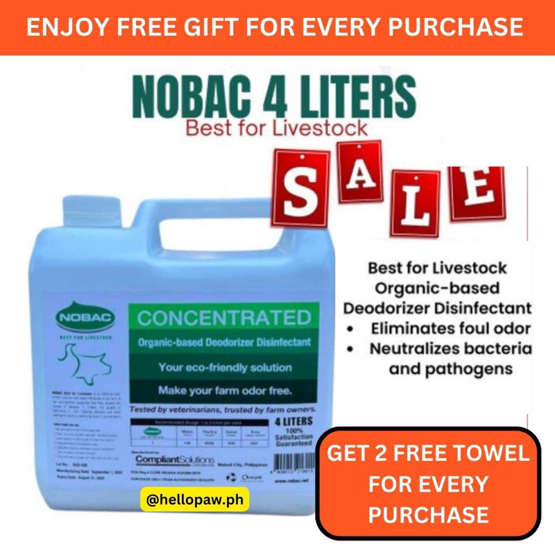 NOBAC 4 LITERS Best for LIVESTOCK is an Organic-based Deodorizer ...