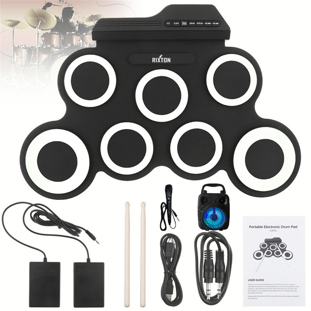 RIXTON Portable Electric Drum Pad Digital Drum Silicone With Drumsticks ...