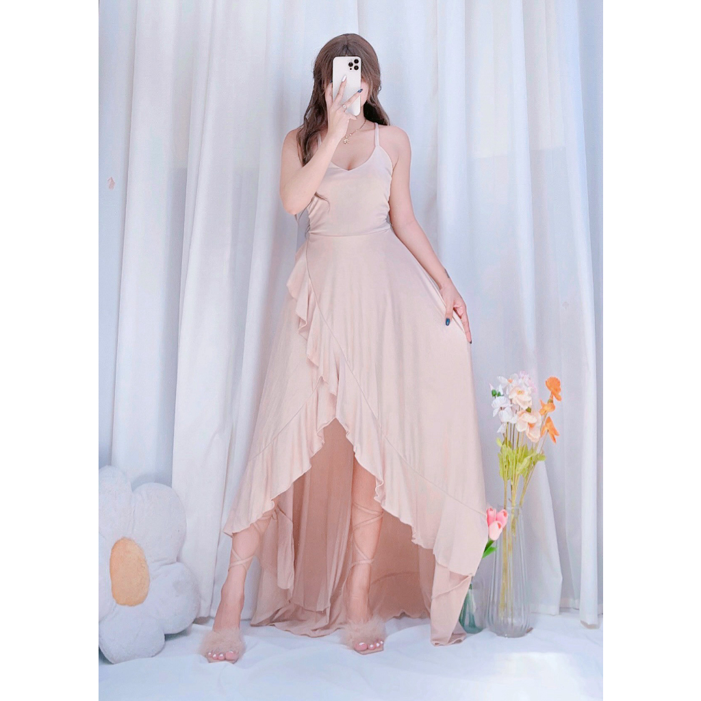 Ruffled Overlap Sleeveless Long Dress Bridesmaids Dress Formal Gown ...