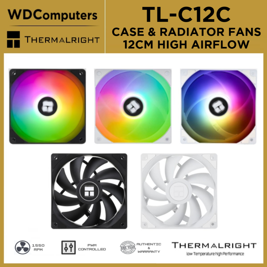 Thermalright TL-C12C CPU Cooling fans. 12cm 1550rpm Fans. Black /White ...