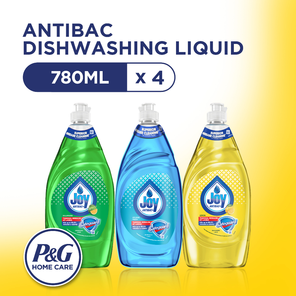 Joy Dishwashing Liquid Antibac Hygiene Fresh Kalamansi Lemon Bundle 780ml Bottle x 4 packs ...