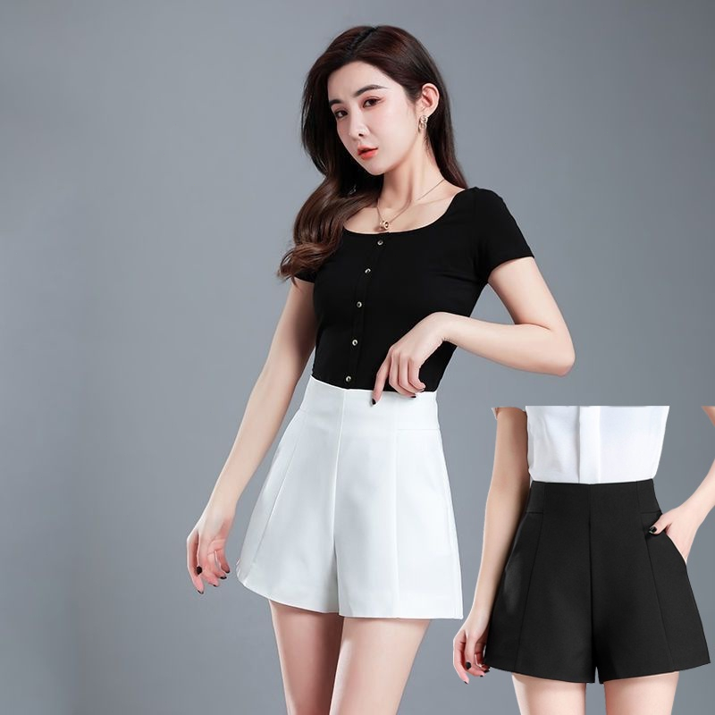 2022 Women's Shorts Korean Palda Black White High Waist Formal Shorts ...