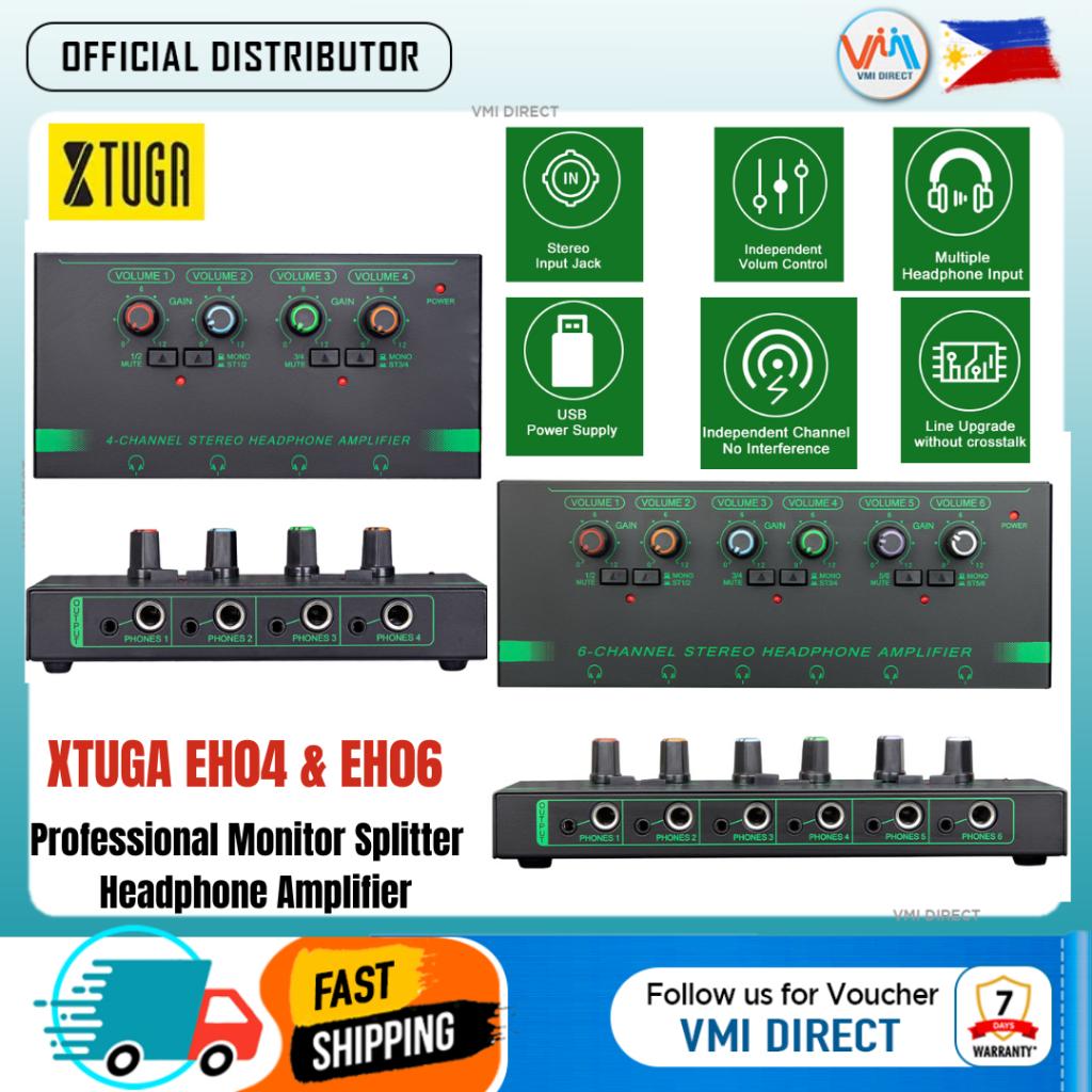 Xtuga EH04 EH06 Professional Monitor Splitter Mini Stereo Audio 4 and 6 ...