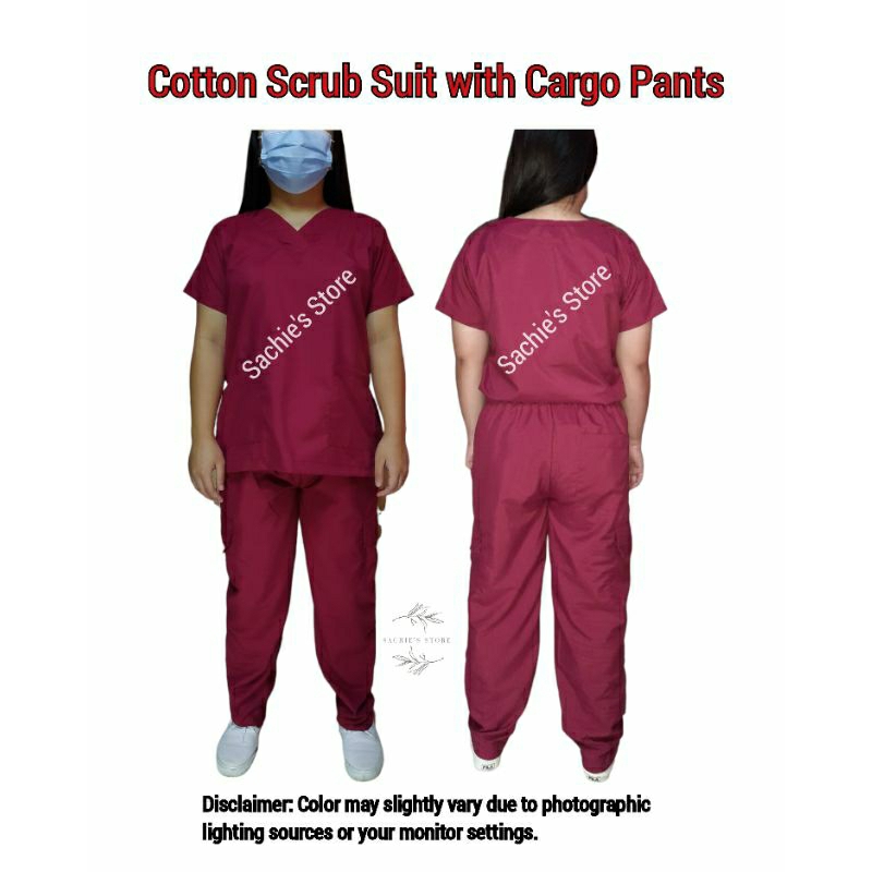 [Medical Uniform Unisex] Maroon Plain Scrub Suit VNeck w/Cargo Pants ...